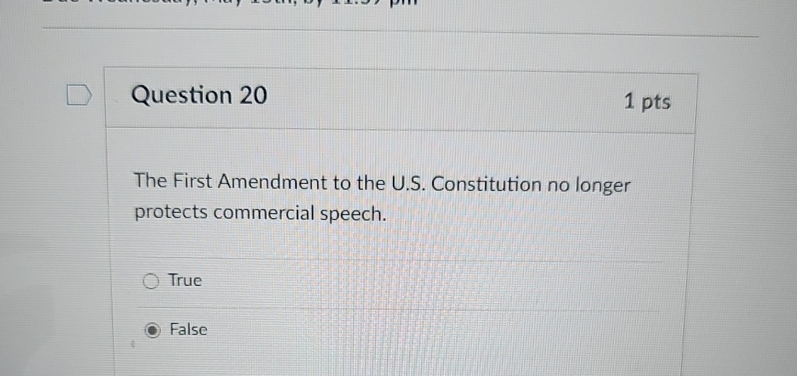 Solved Question 20 1 ﻿pts The First Amendment to the U.S. | Chegg.com