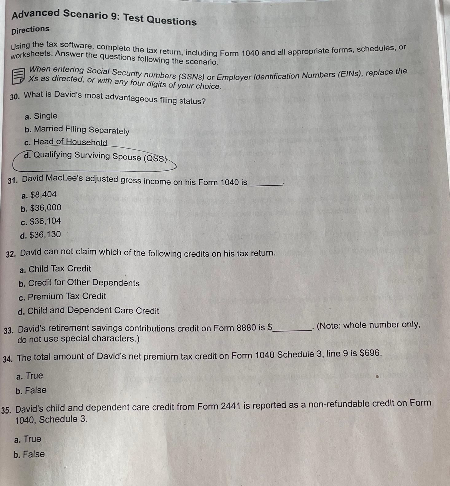 Solved Advanced Scenario 9: David MacLeeDirectionsUsing the | Chegg.com