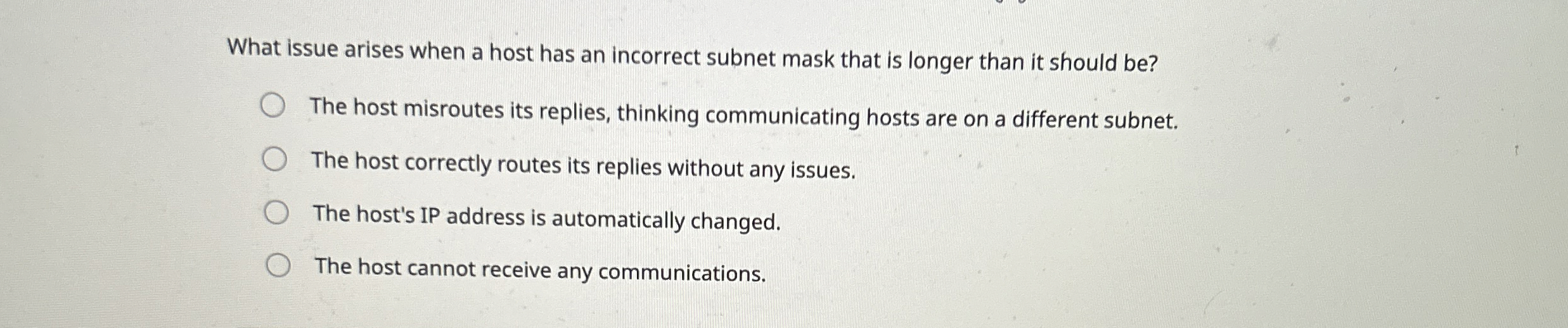 Solved What issue arises when a host has an incorrect subnet | Chegg.com