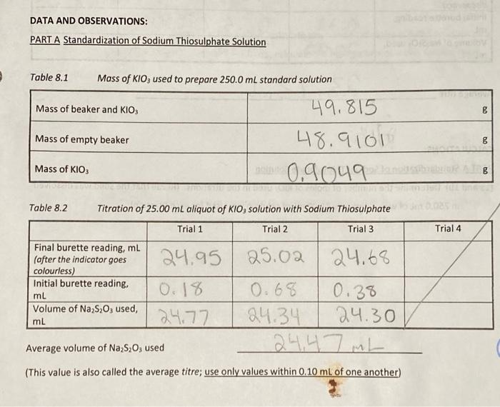 Solved DATA AND OBSERVATIONS: PART A Standardization of | Chegg.com
