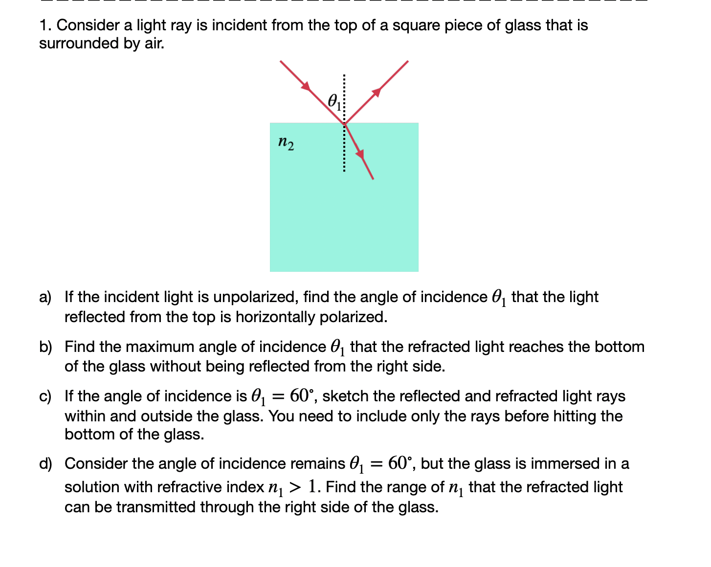 Solved Consider a light ray is incident from the top of a | Chegg.com