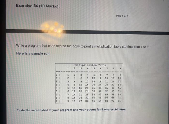 Solved Exercise \#4 (10 Marks): Page 5 of 6 Write a program | Chegg.com