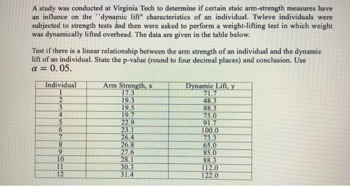 Solved a A study was conducted at Virginia Tech to determine | Chegg.com