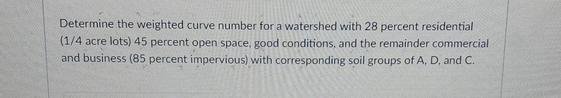 Solved Determine the weighted curve number for a watershed | Chegg.com