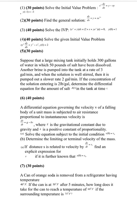 Solved (1) (30 points) Solve the Initial Value | Chegg.com