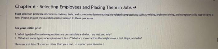 Solved Chapter 6 - Selecting Employees and Placing Them in | Chegg.com