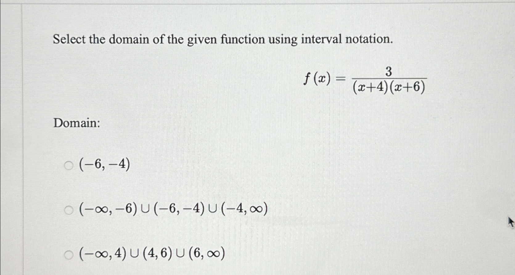 Solved Select the domain of the given function using | Chegg.com