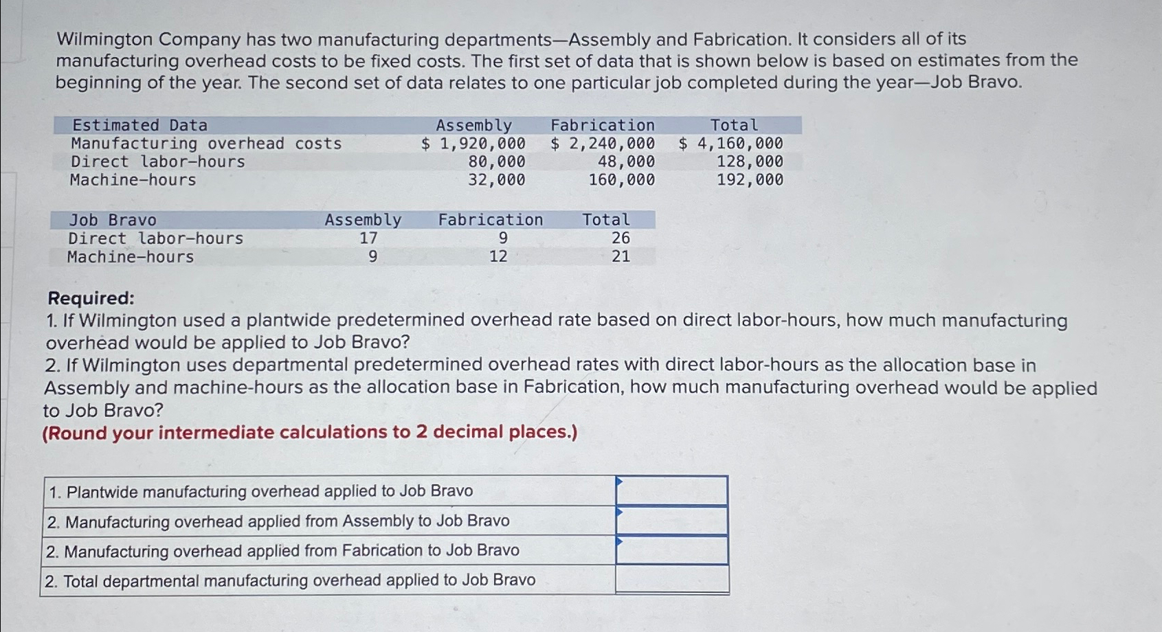 Solved Wilmington Company has two manufacturing | Chegg.com