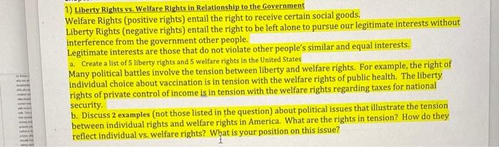 Solved 1) Liberty Rights vs. Welfare Rights in Relationship | Chegg.com