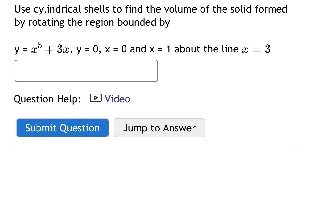 Solved Use cylindrical shells to find the volume of the | Chegg.com