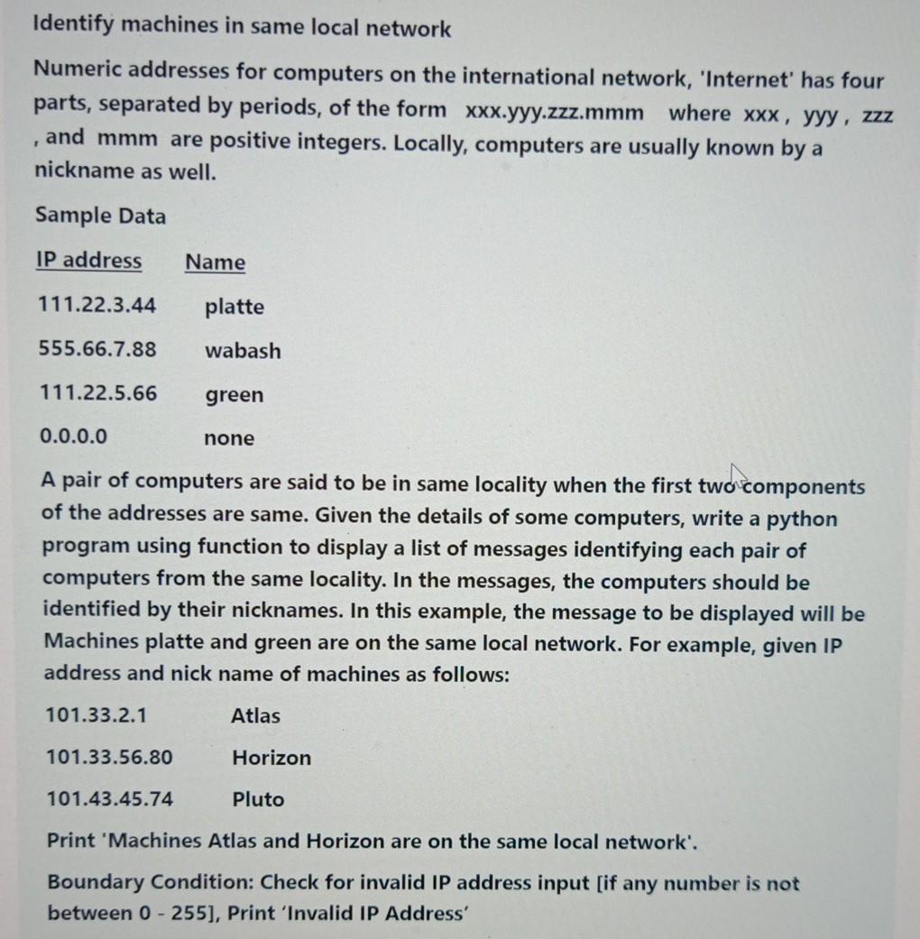 Solved Identify machines in same local network Numeric | Chegg.com