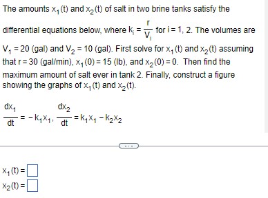 Solved The amounts x1(t) ﻿and x2(t) ﻿of salt in two brine | Chegg.com