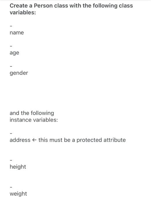 Solved Create a Person class with the following class | Chegg.com