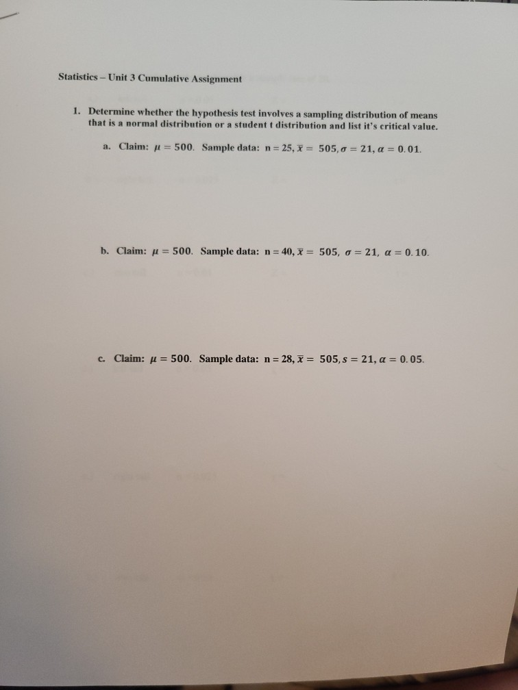 Solved Statistics - Unit 3 Cumulative Assignment 1. | Chegg.com