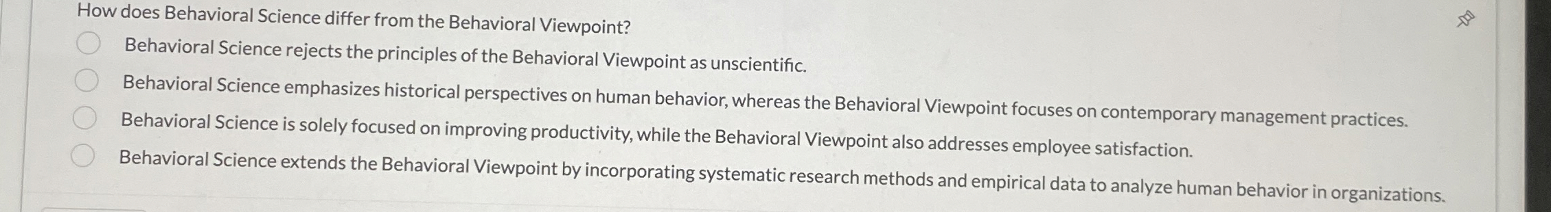 Solved How does Behavioral Science differ from the | Chegg.com