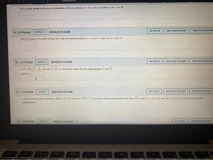 Solved Webassign Find A Vector Parallel To The Line Of 