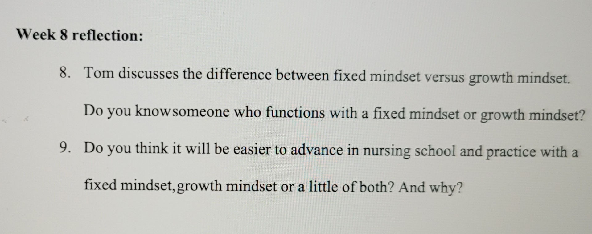 Solved Week 8 ﻿reflection:8. ﻿Tom discusses the difference | Chegg.com