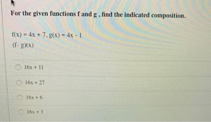 Solved For the given functions f and g, find the indicated | Chegg.com