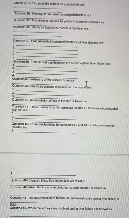 Solved Question 36- Two possible causes of appendicitis are: | Chegg.com