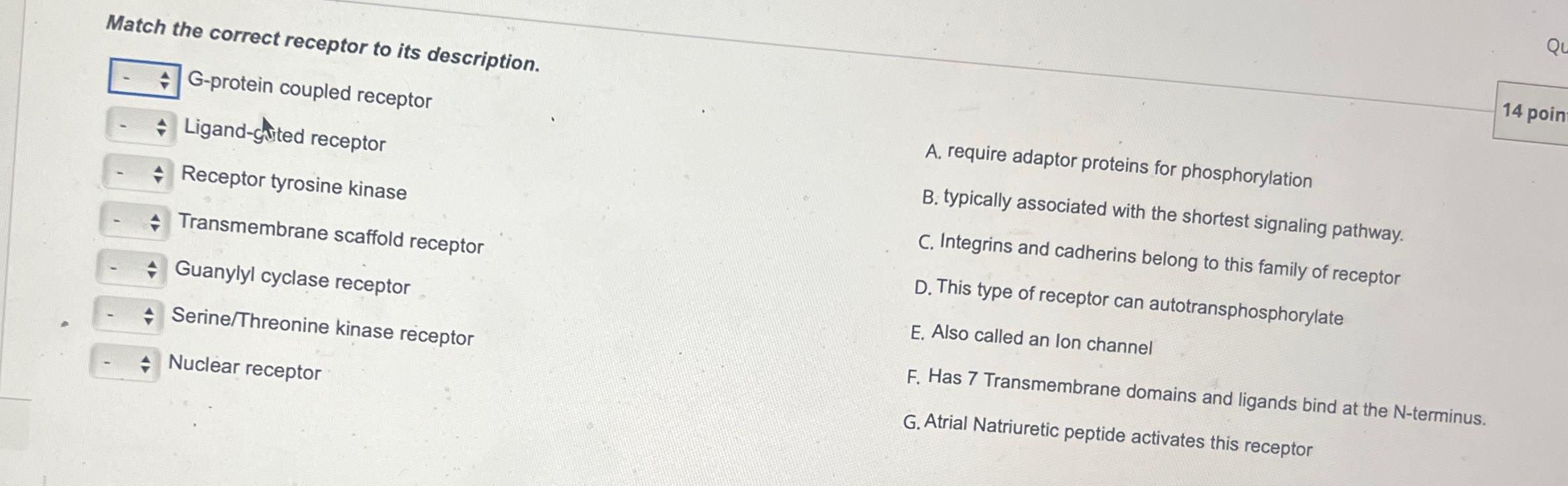 Solved Match the correct receptor to its | Chegg.com
