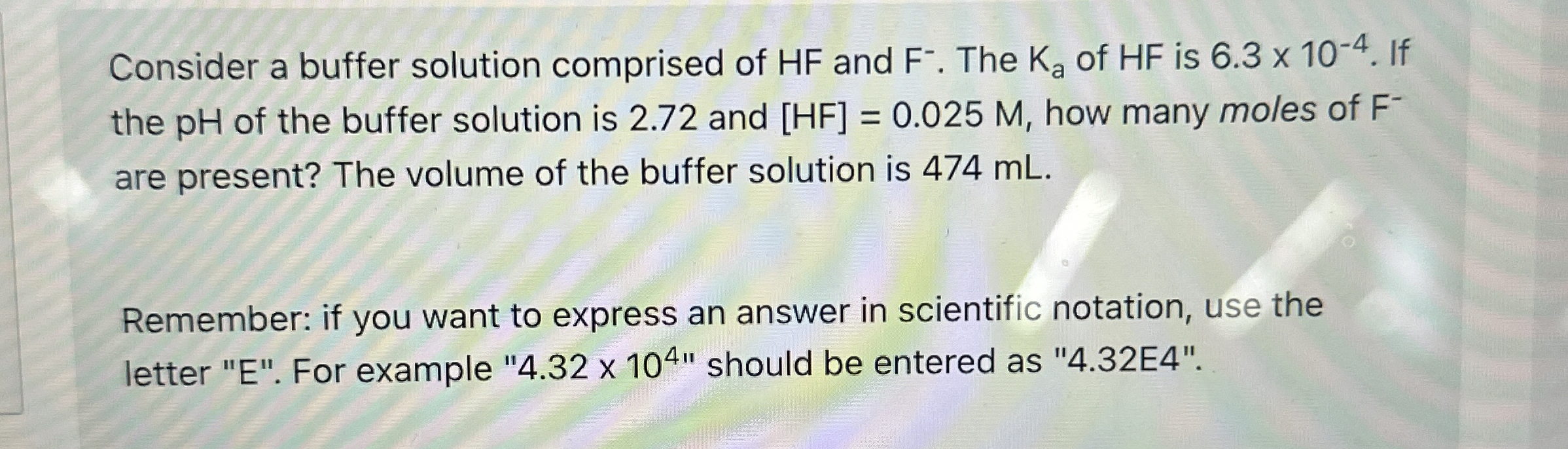 Solved Consider a buffer solution comprised of HF and F-. | Chegg.com