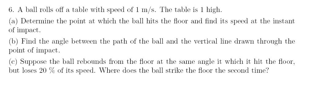 Solved A ball rolls off a table with speed of 1 m / s. The | Chegg.com