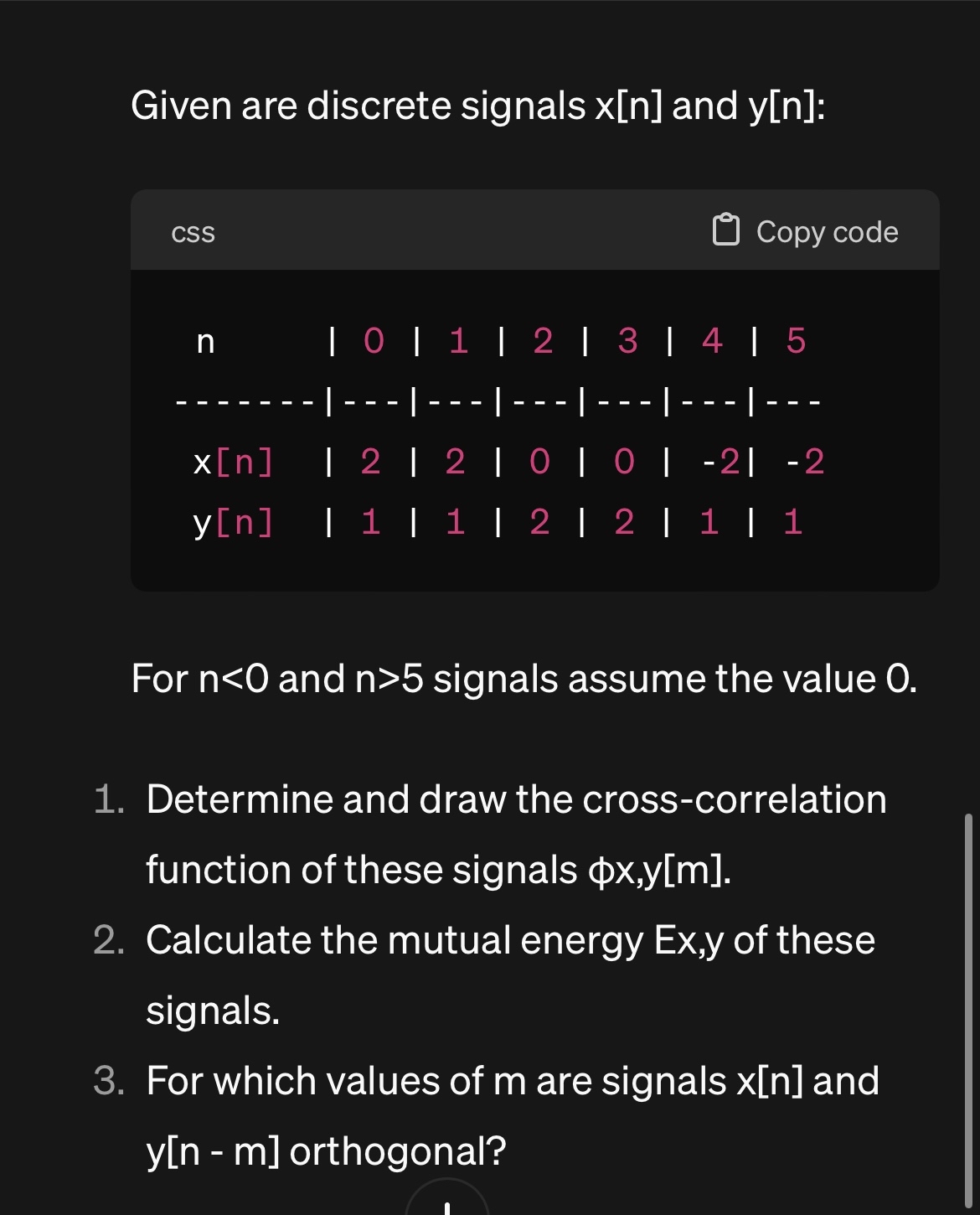 Solved Given are discrete signals x[n] ﻿and y[n] ﻿:csSCopy | Chegg.com