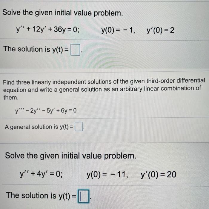 Solved Solve the given initial value problem. y'' +12y' +36y | Chegg.com