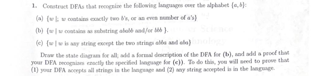 Solved Construct DFAs that recognize the following languages | Chegg.com