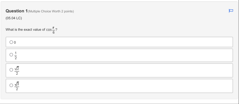 Solved Question 1 (Multiple Choice Worth 2 ﻿points)∼(05.04 | Chegg.com