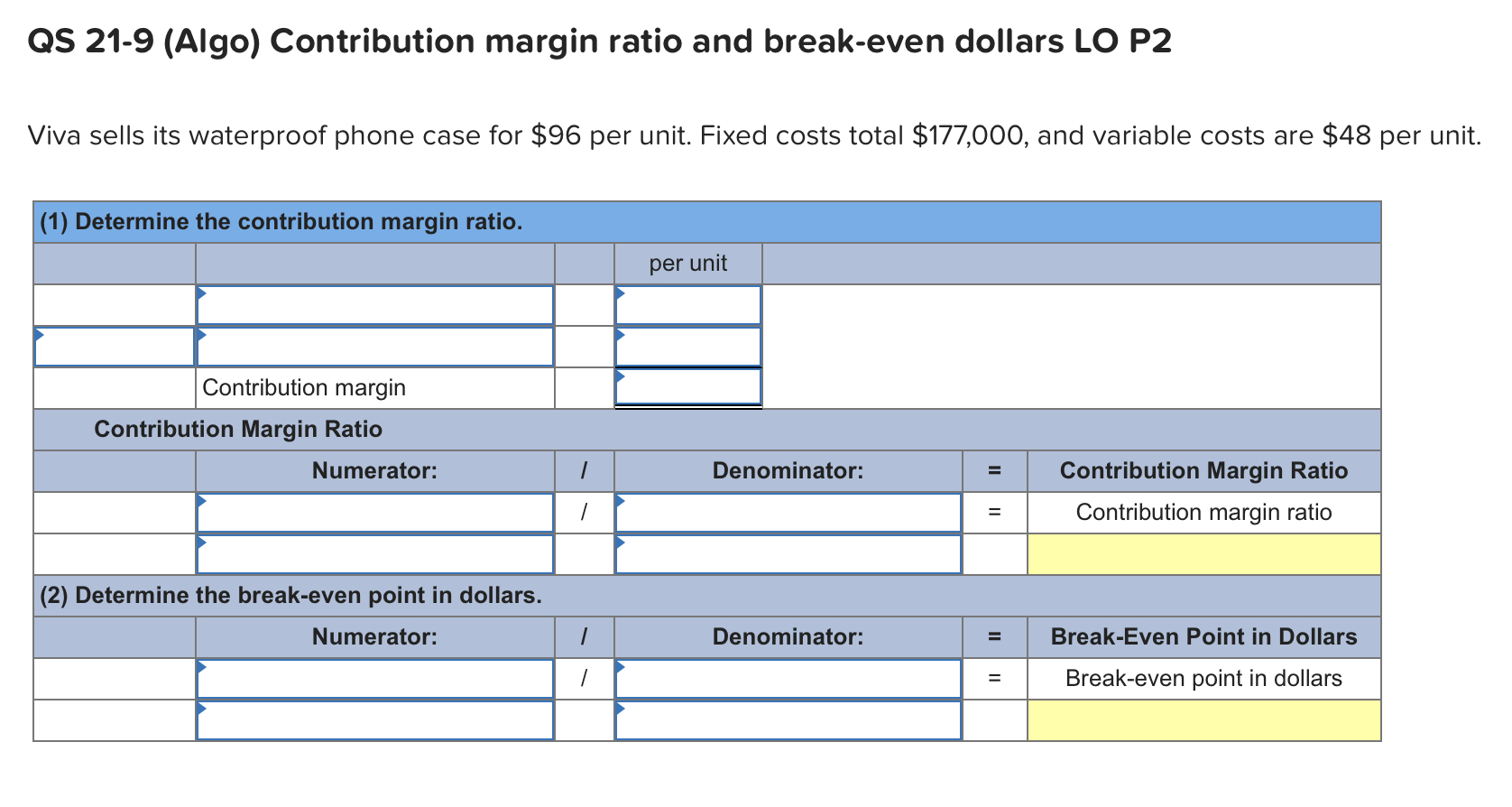 Solved QS 21-9 (Algo) ﻿Contribution margin ratio and | Chegg.com