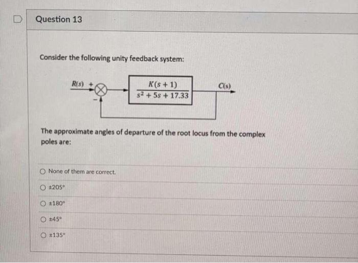 Solved D Question 13 Consider the following unity feedback | Chegg.com