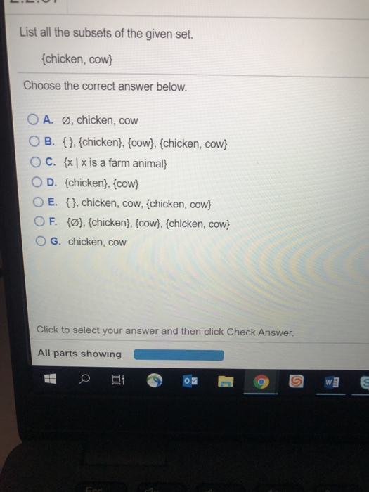 Solved List all the subsets of the given set. {chicken, cow} | Chegg.com