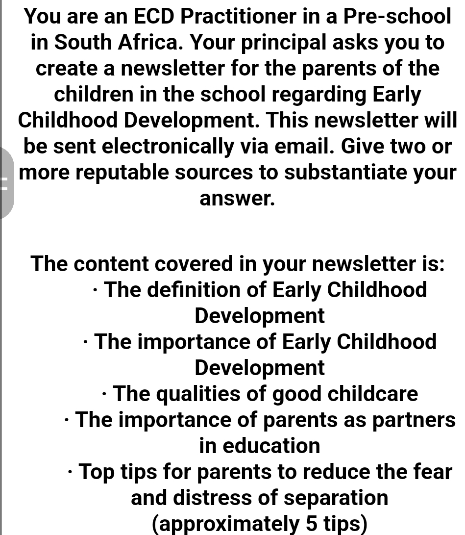 Solved You are an ECD Practitioner in a Pre-school in South | Chegg.com