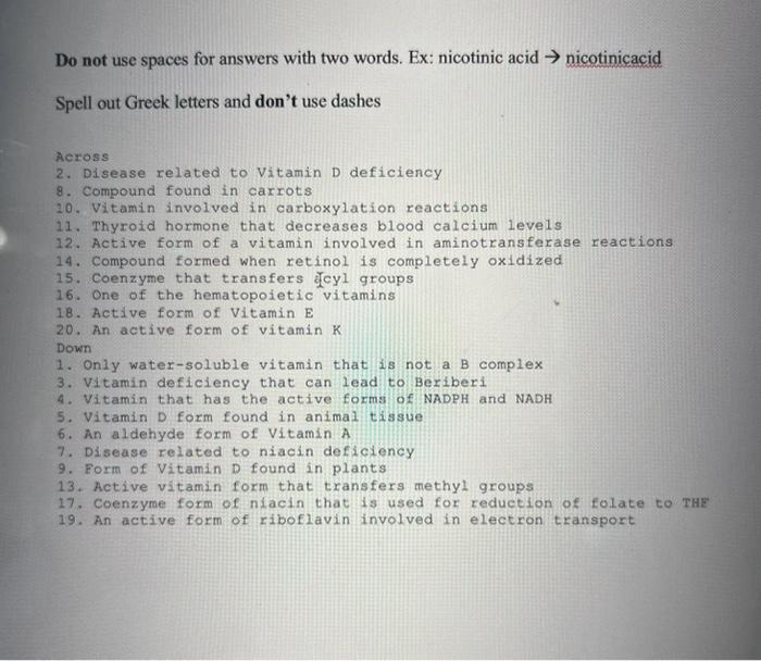 Solved Do not use spaces for answers with two words. Ex: | Chegg.com