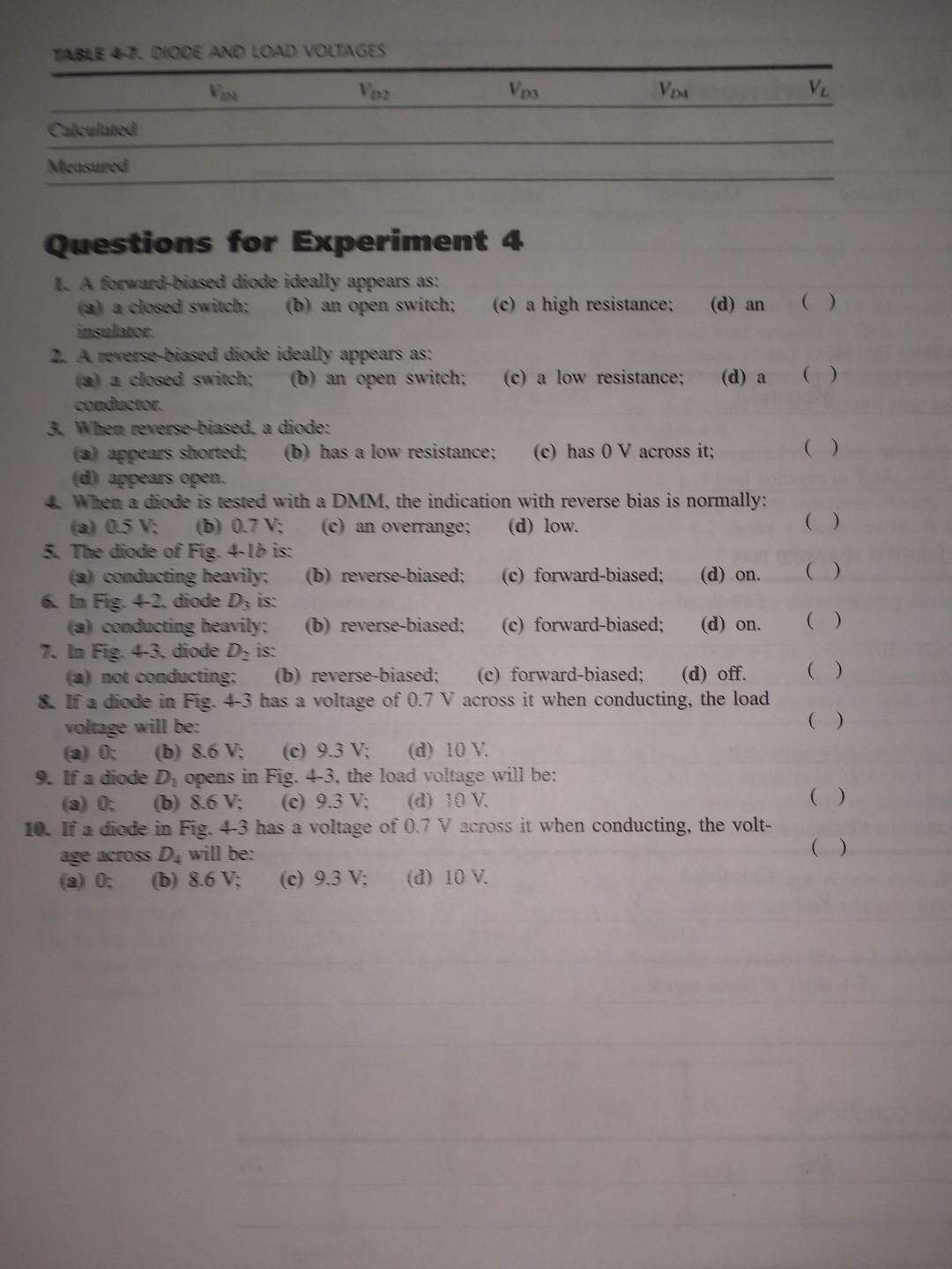 Solved experiment 4 semi conductor diode please can you fill | Chegg.com