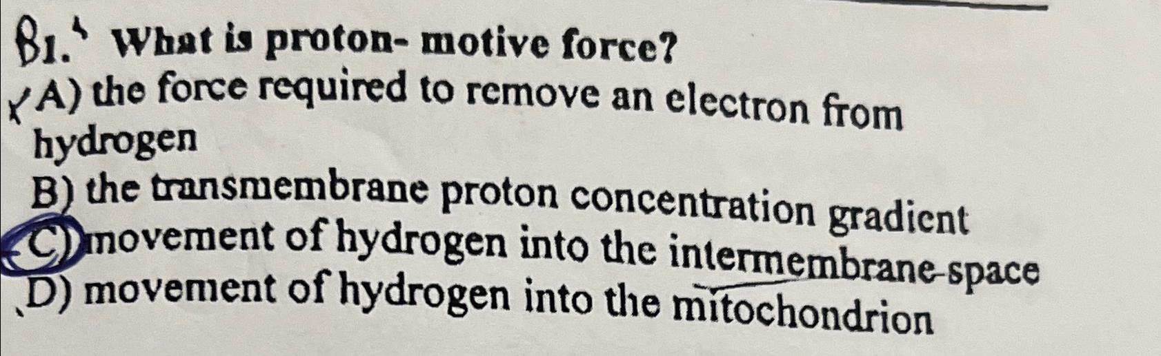 B1. ﻿What is proton-motive force?x ﻿A) ﻿the force | Chegg.com