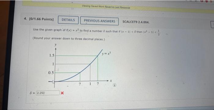 Solved Use the given graph of f(x)=x2 to find a number δ | Chegg.com