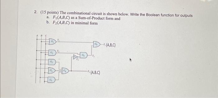Solved 2. (15 points) The combinational circuit is shown | Chegg.com