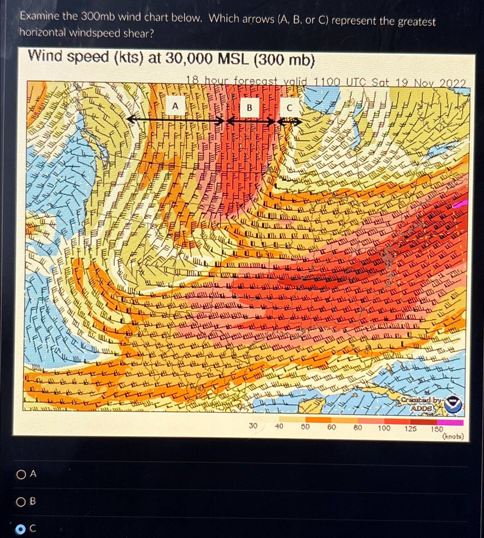 Solved Examine the 300mb ﻿wind chart below. Which arrows (A, | Chegg.com