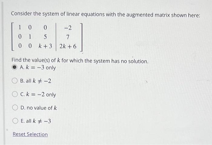 Solved Consider the system of linear equations with the | Chegg.com