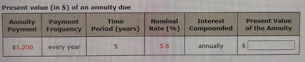 Solved Present value (in $) ﻿of an annuity | Chegg.com