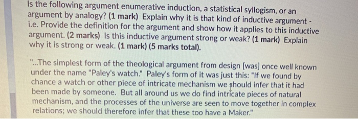 Is the following argument enumerative induction, a | Chegg.com