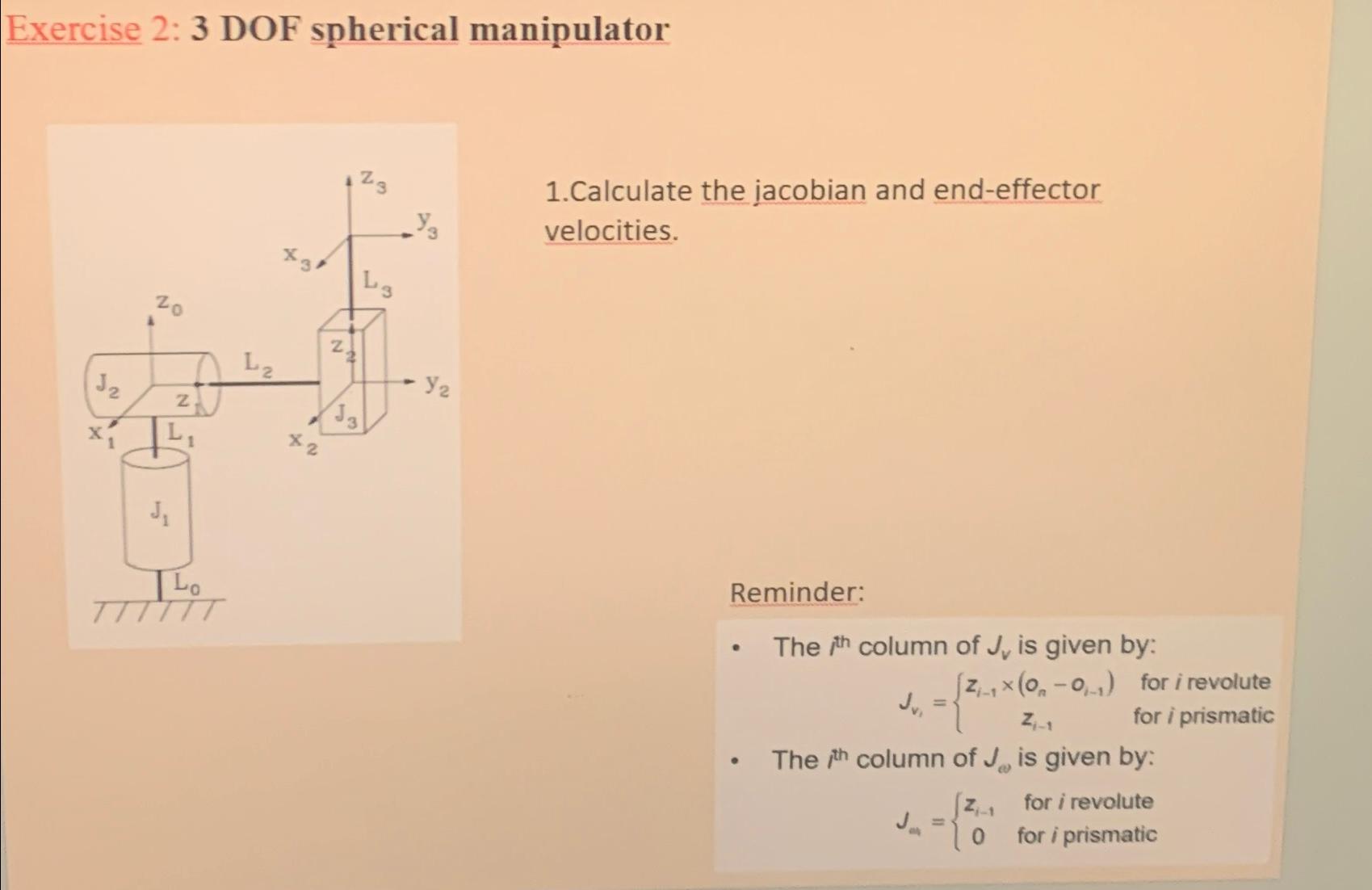 Solved Exercise 2: 3 ﻿DOF spherical manipulator1.Calculate | Chegg.com