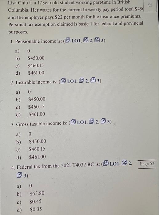 Solved Lisa Chiu is a 17-year-old student working part-time | Chegg.com
