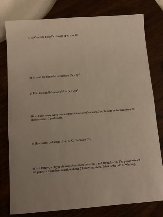 Solved 9. a) Compare Pascal's triangle up to row 10 b) | Chegg.com