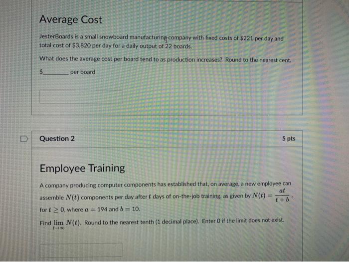 Solved Average Cost JesterBoards is a small snowboard | Chegg.com
