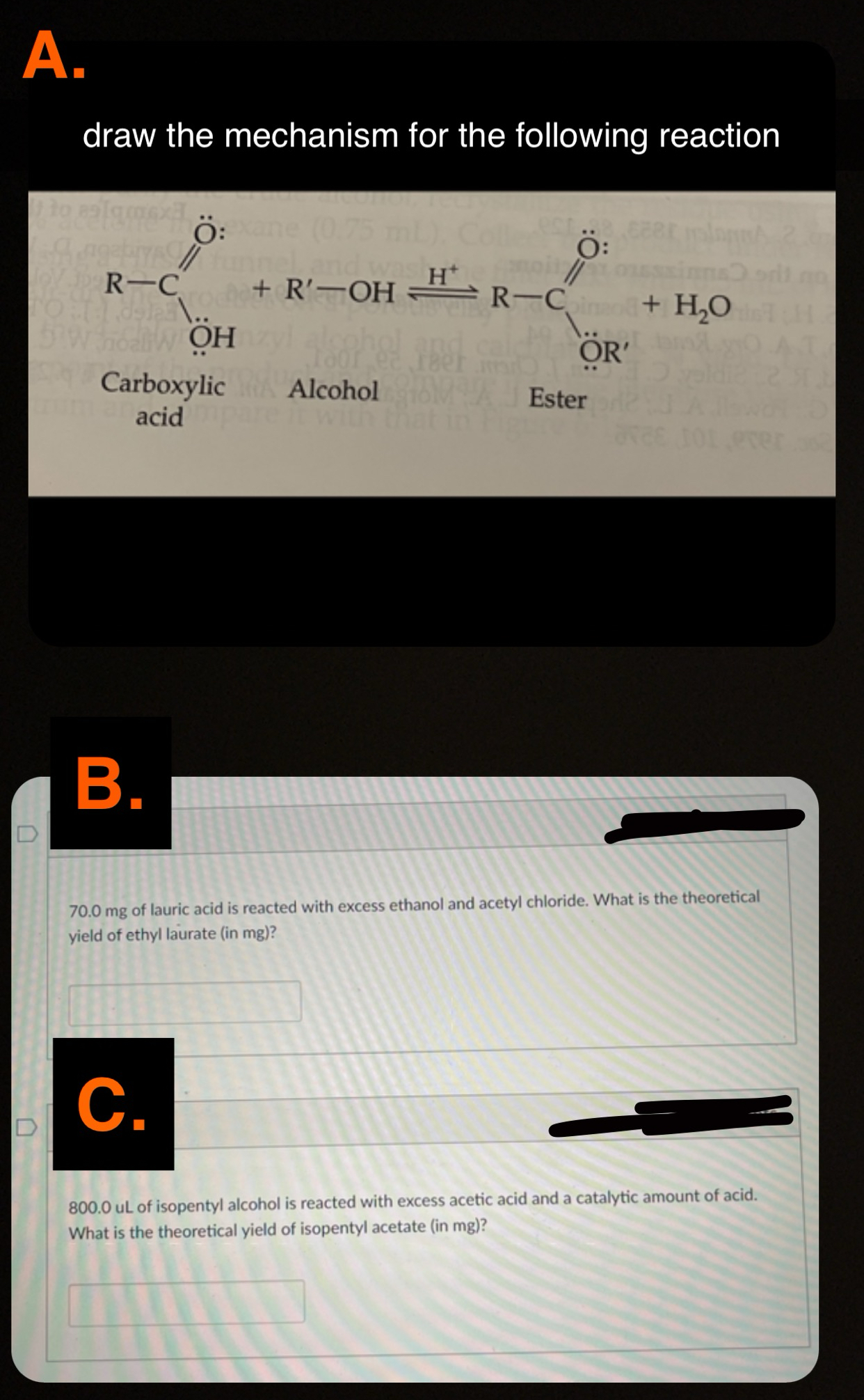 Solved Please solve for A,B,and C. ﻿draw out mechanism is | Chegg.com
