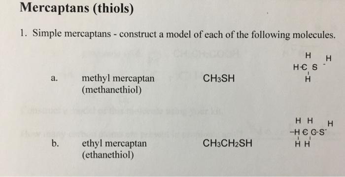 Solved Mercaptans (thiols) 1. Simple mercaptans - construct | Chegg.com