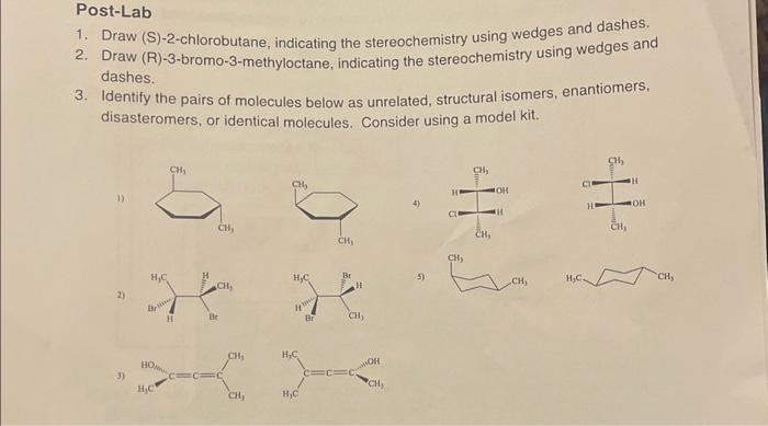 Solved Post-Lab 1. Draw (S)-2-chlorobutane, indicating the | Chegg.com